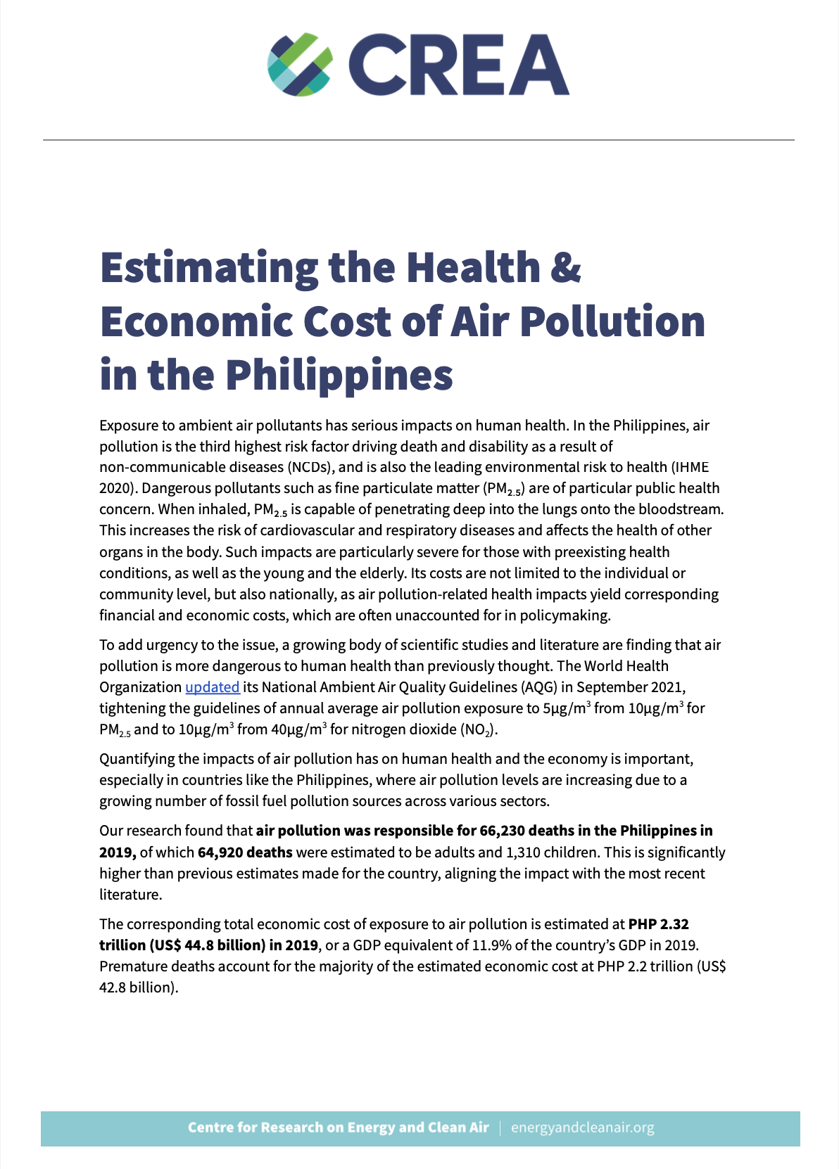 Estimating The Health Economic Cost Of Air Pollution In The